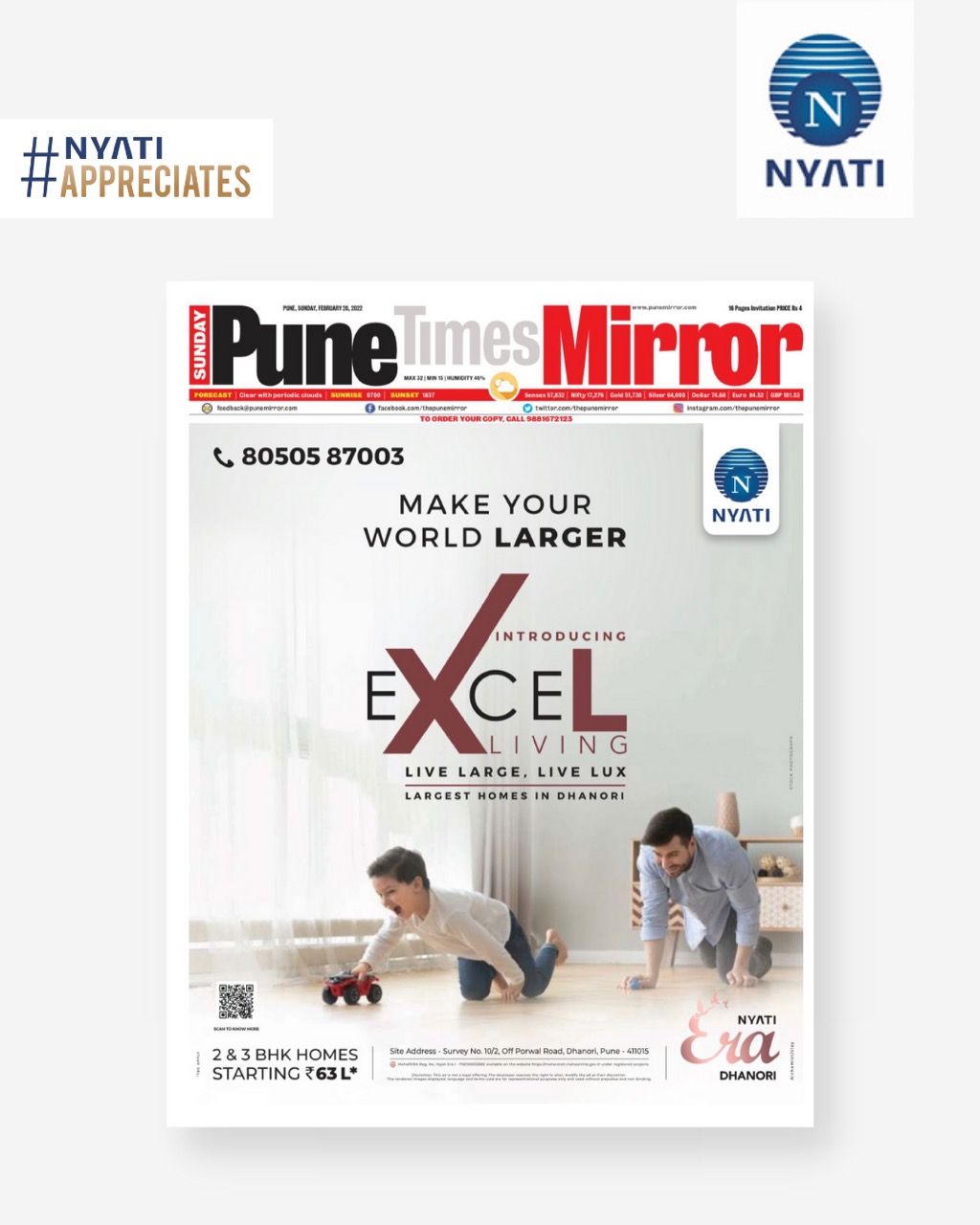 Nyati Era Launch advertisement in Sakal and Pune Mirror.